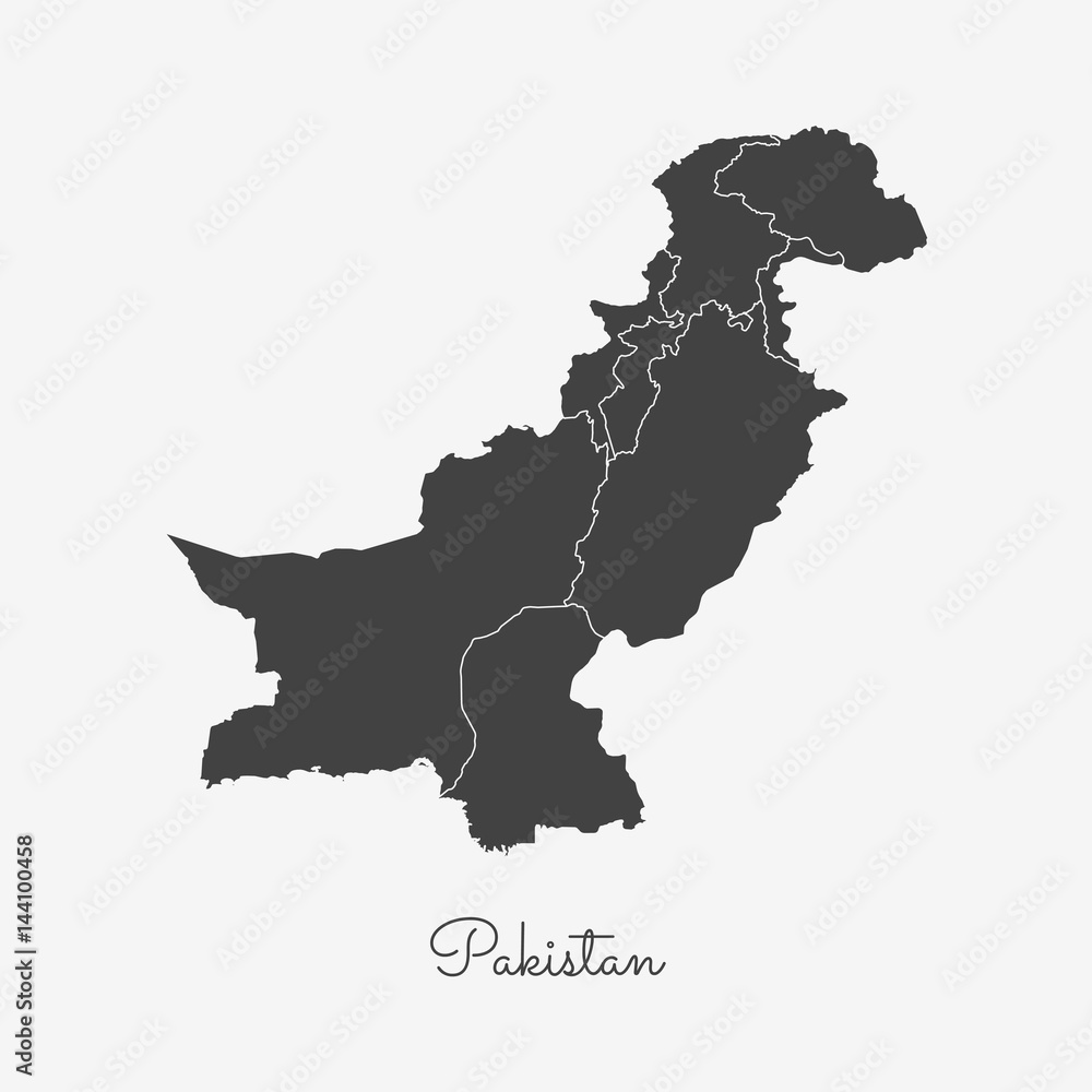 Pakistan region map: grey outline on white background. Detailed map of ...