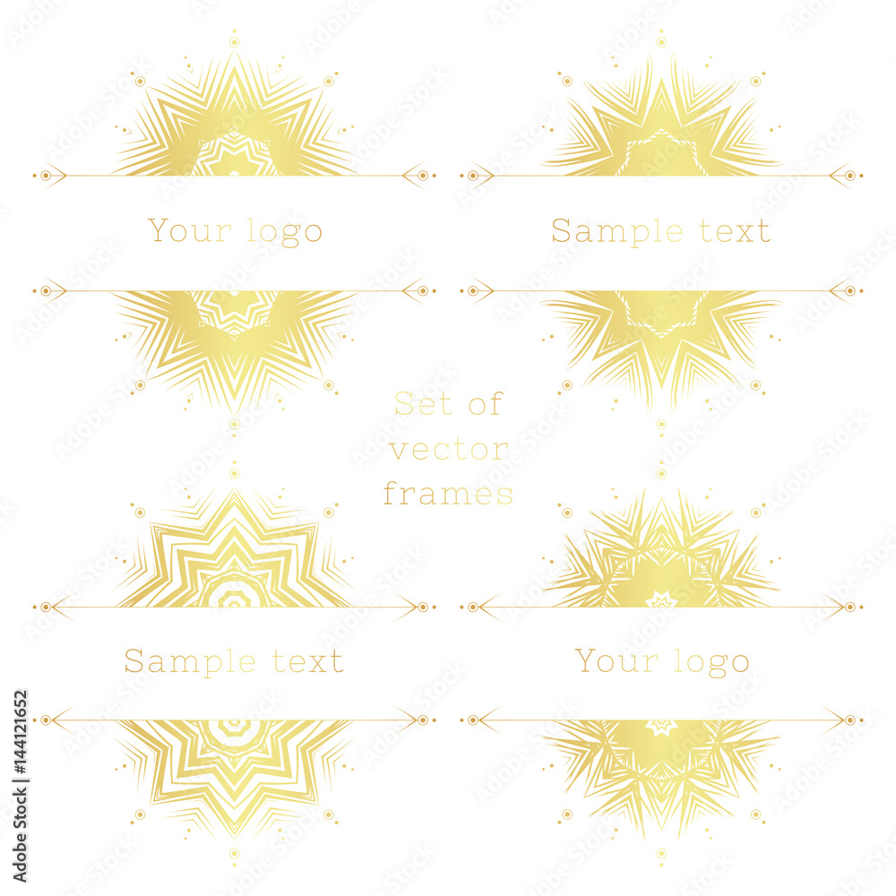 Vector set of four unusual geometric sunburst, motif of mandala and sun ...