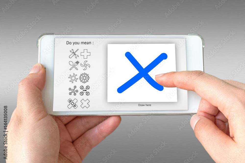 Machine learning , artificial intelligence , autodraw concept. Hand ...