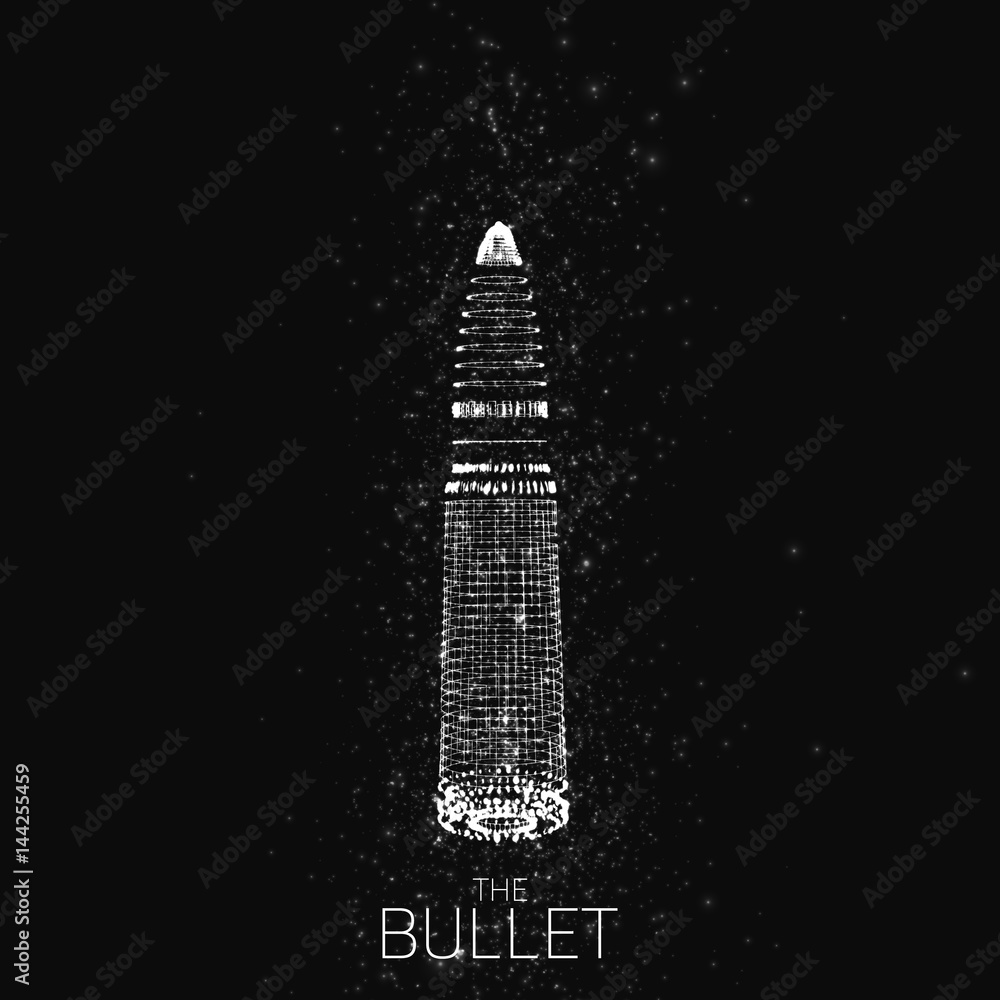 Abstract vector monochrome background with glowing bullet. Cloud of ...