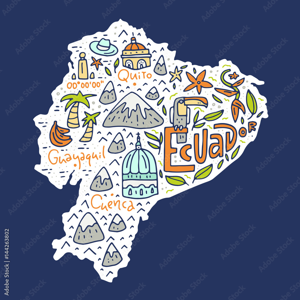 Cartoon Map of Ecuador Stock Vector | Adobe Stock