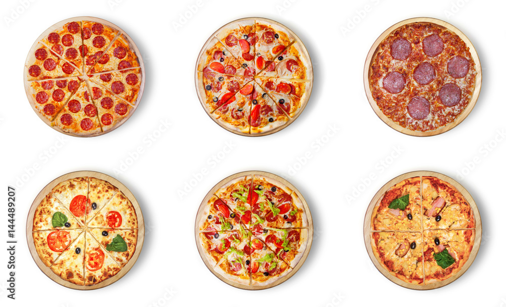 Six different pizza set for menu. Italian food traditional cuisine ...