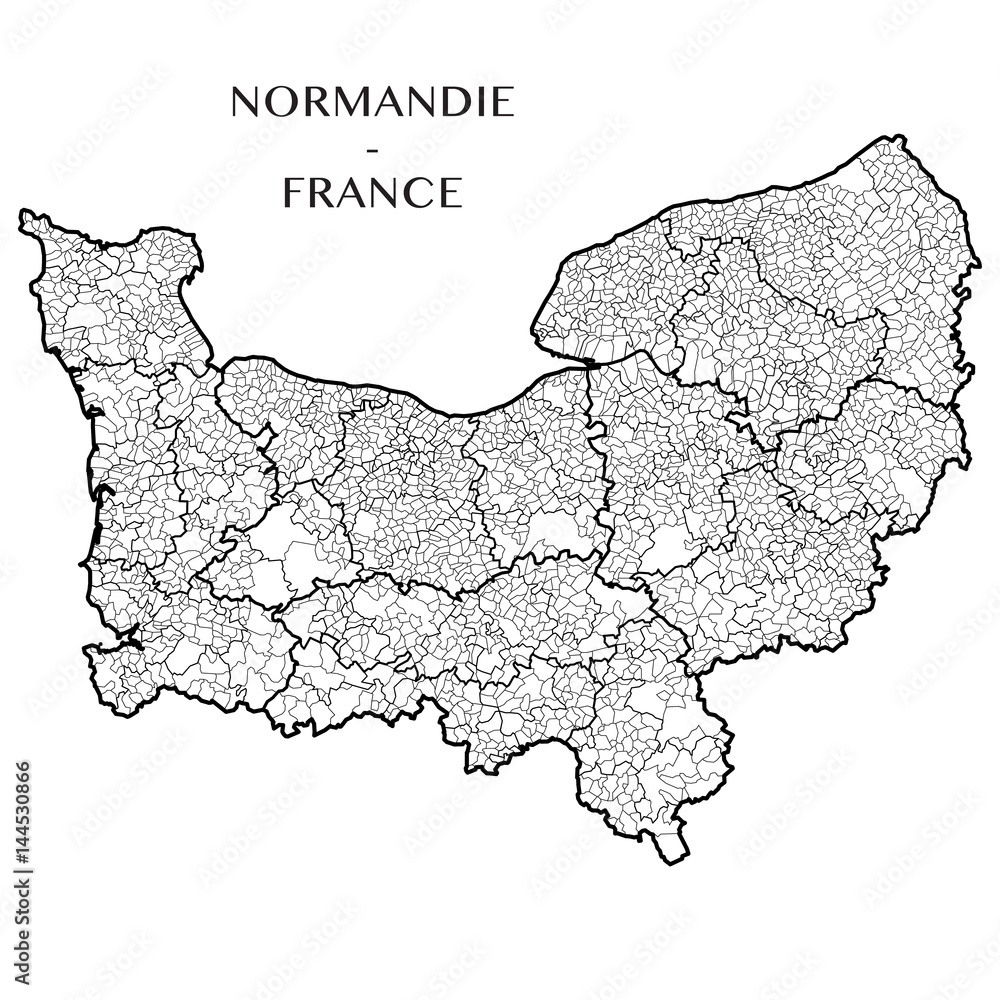 Detailed map of the region of Normandy (Normandie), France including ...