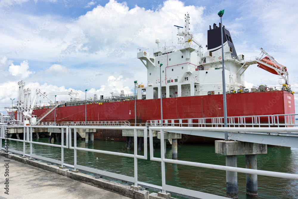 Large liquid cargo vessel docked at the jetty near Tanjung Langsat Port ...