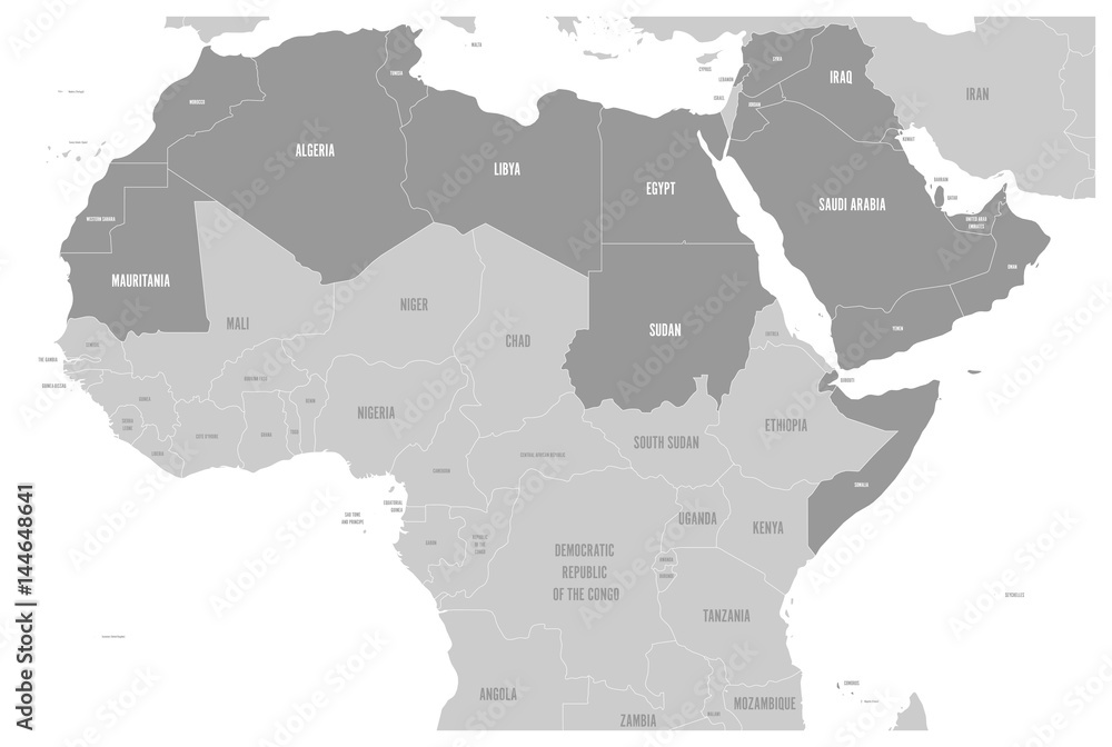 Arab World states political map with higlighted 22 arabic-speaking ...