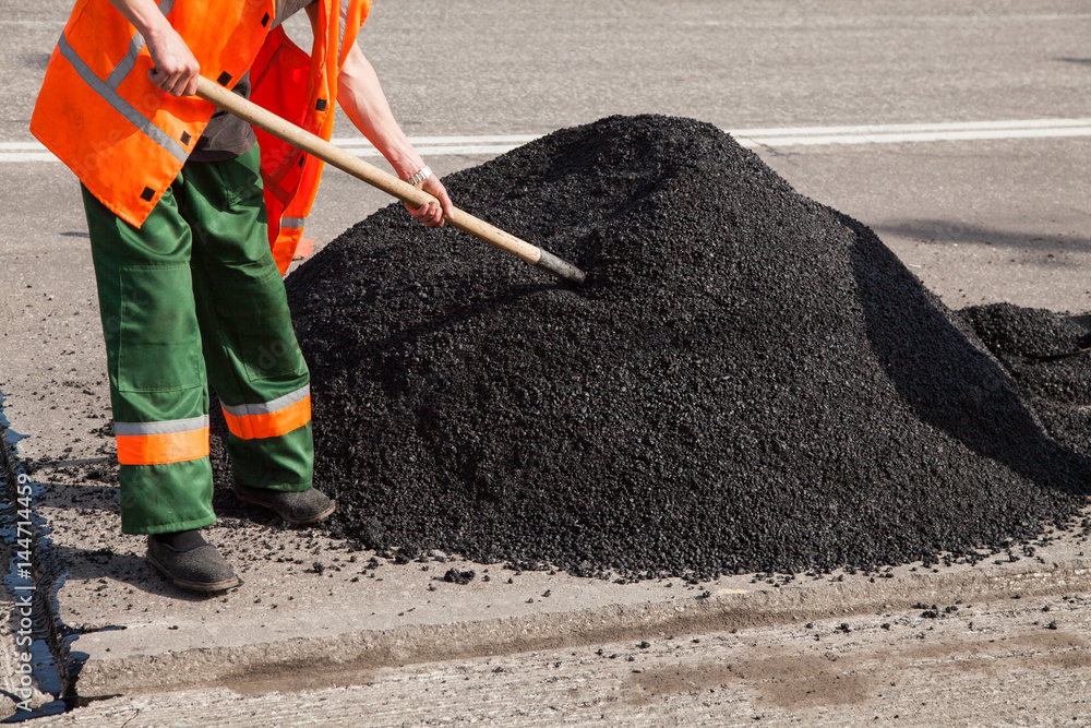 Repair of roads, highways and sidewalks. Patching. Working with a ...