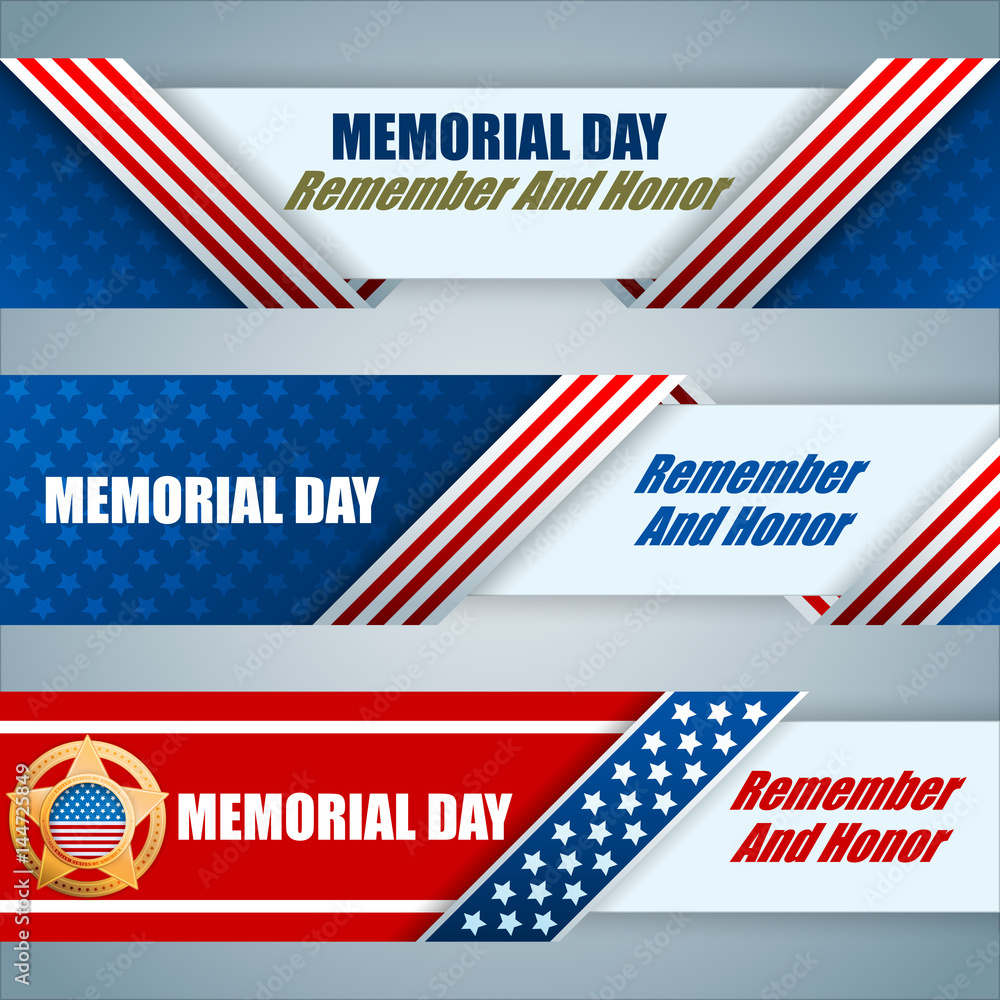 Set of web banners design, background with military badge and American ...