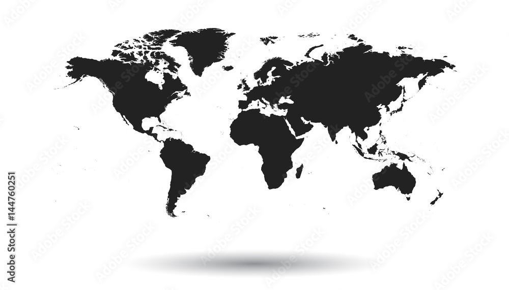 Blank black political world map isolated on white background. Worldmap ...
