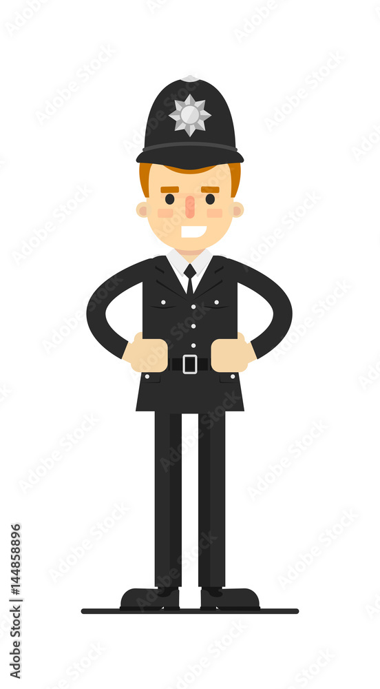 British policeman in uniform vector illustration isolated on white ...