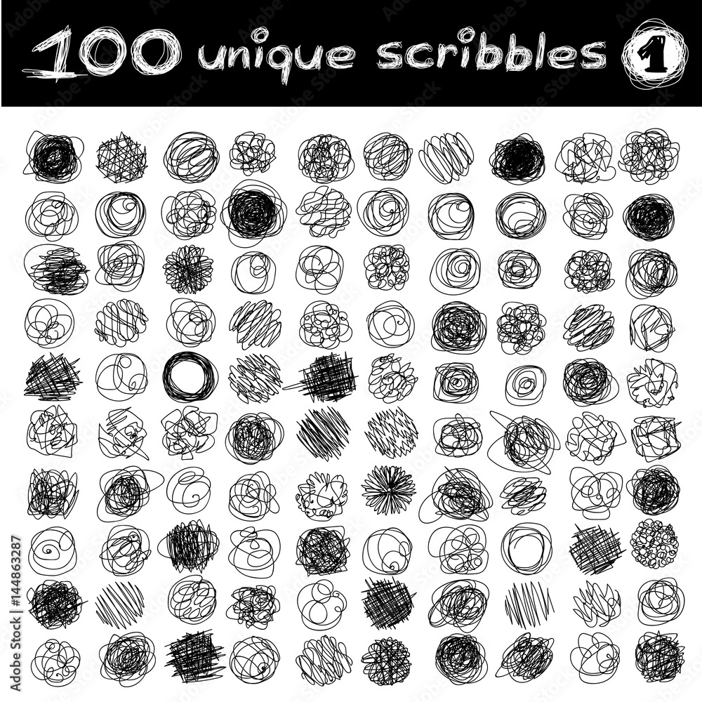 vector SET 100 SCRIBBLES Part 1. Clip art isolated on transparent ...