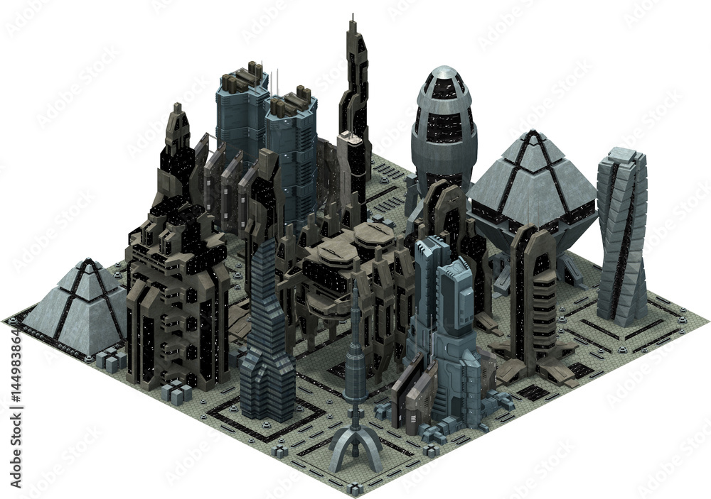 Isometric futuristic sci-fi architecture, city buildings of the future ...
