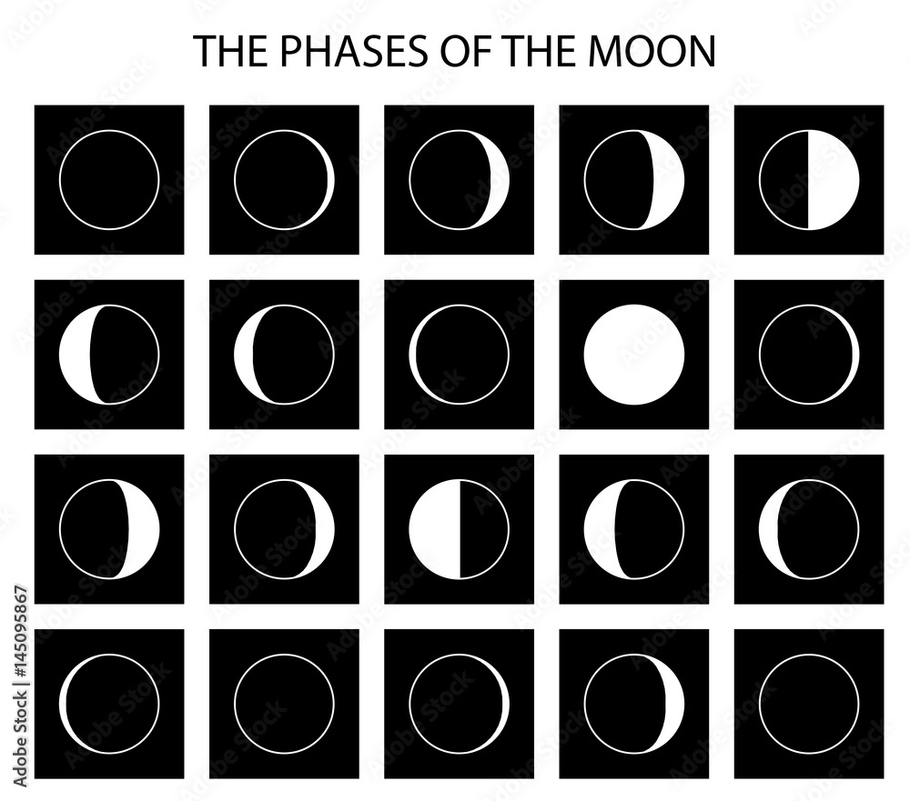 Illustration Stock Raster illustration. Moon. The phases of the moon ...
