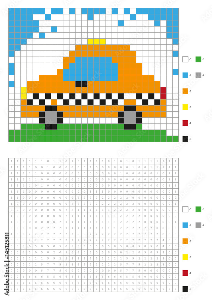 Coloring book with numbered squares. Kids coloring page, pixel coloring ...