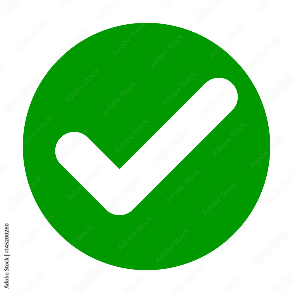 Flat round check mark green icon, button. Tick symbol isolated on white ... Flat round check mark green icon, button. Tick symbol isolated on white ...