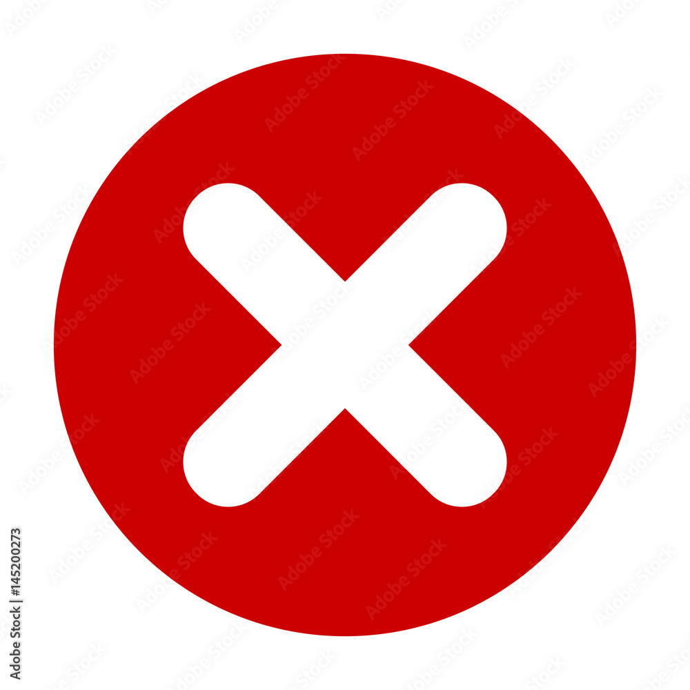 Flat round X mark red icon, button. Cross symbol isolated on white ...