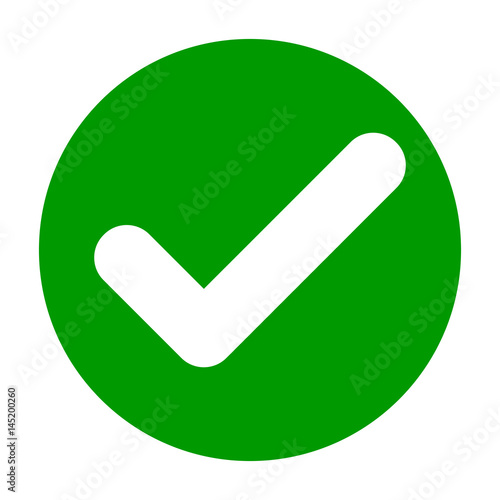 Flat round check mark green icon, button. Tick symbol isolated on white ... Flat round check mark green icon, button. Tick symbol isolated on white ...