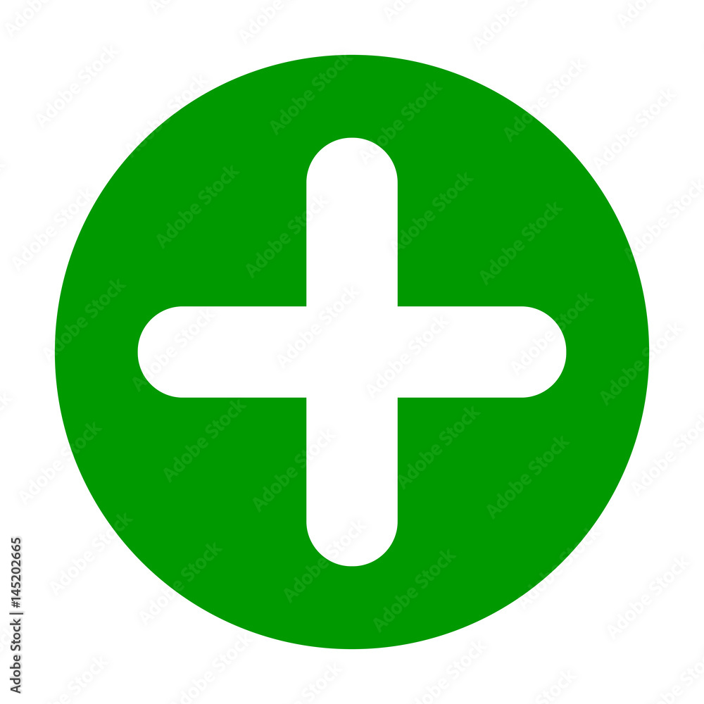 Flat round plus sign green icon, button. Positive symbol isolated on ...