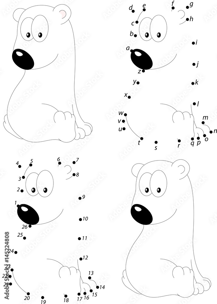 Cartoon polar bear. Coloring book and dot to dot game for kids Stock ...