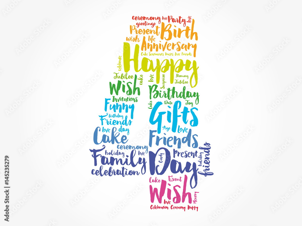 Happy 4th birthday word cloud collage concept Stock Vector | Adobe Stock