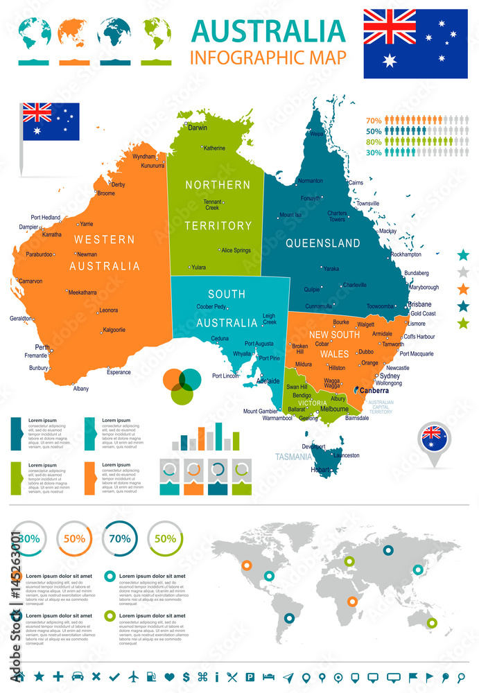 Australia - map and flag - infographic illustration Stock Vector ...