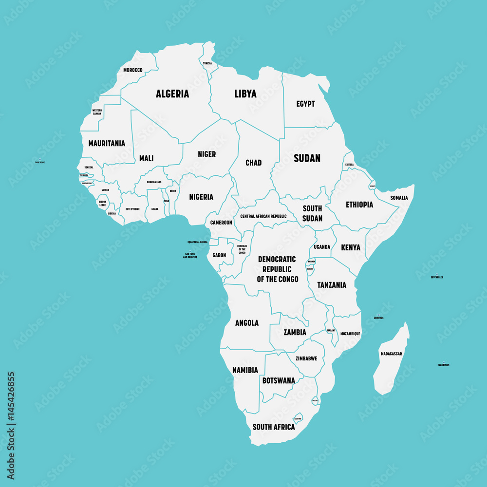 Simple flat map of Africa continent with national borders and country ...