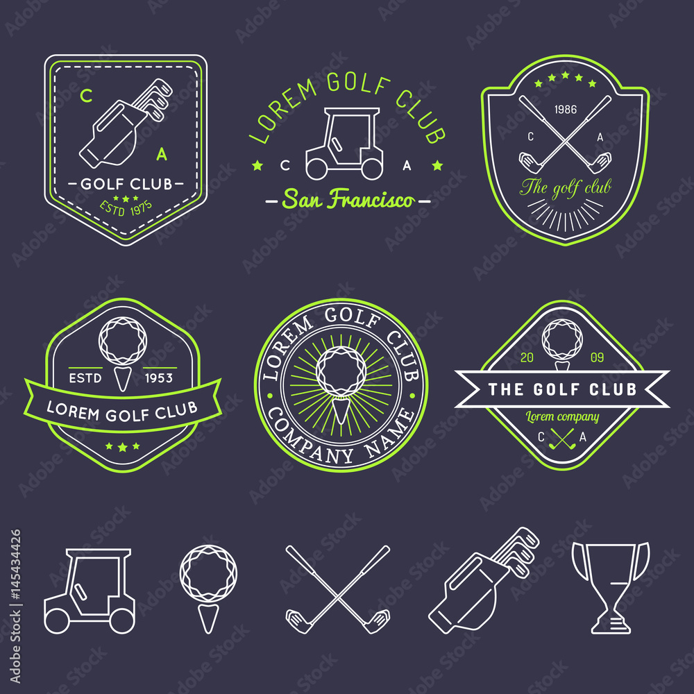 Vector golf logo set. Sports club linear illustrations collection for ...