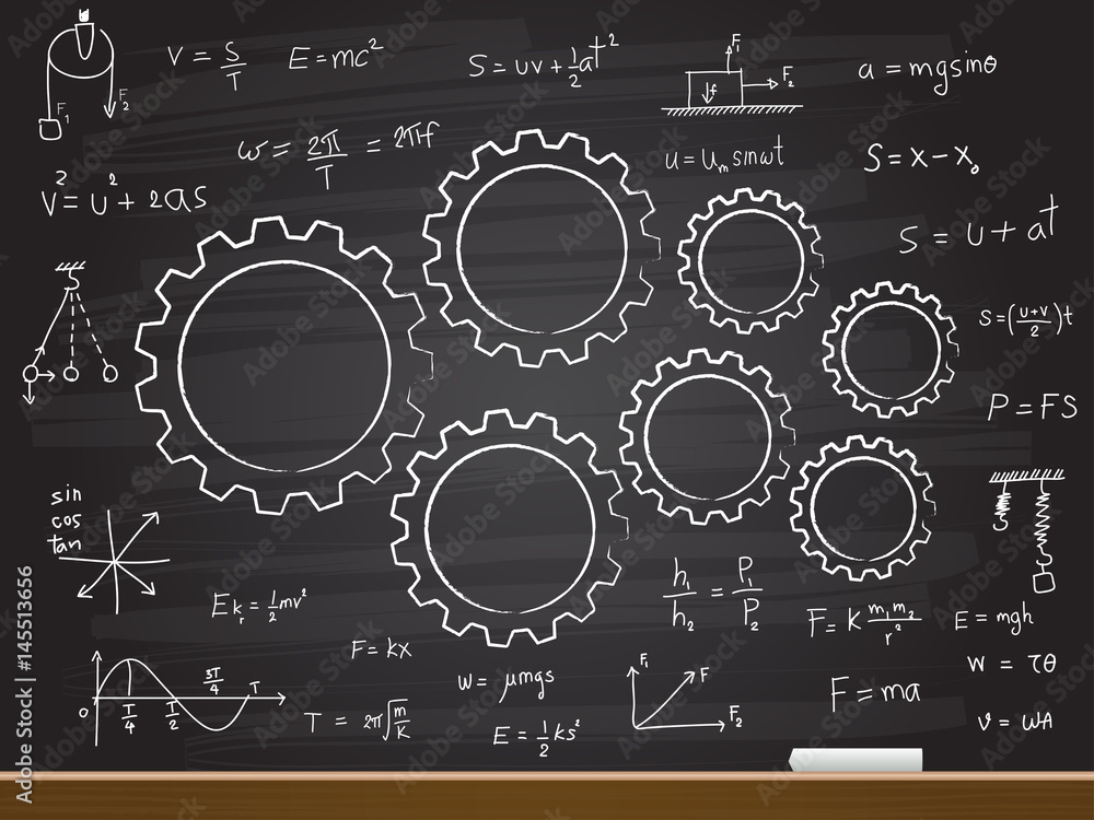 Chalk hand drawing with gear and equation. Vector illustration. Stock ...