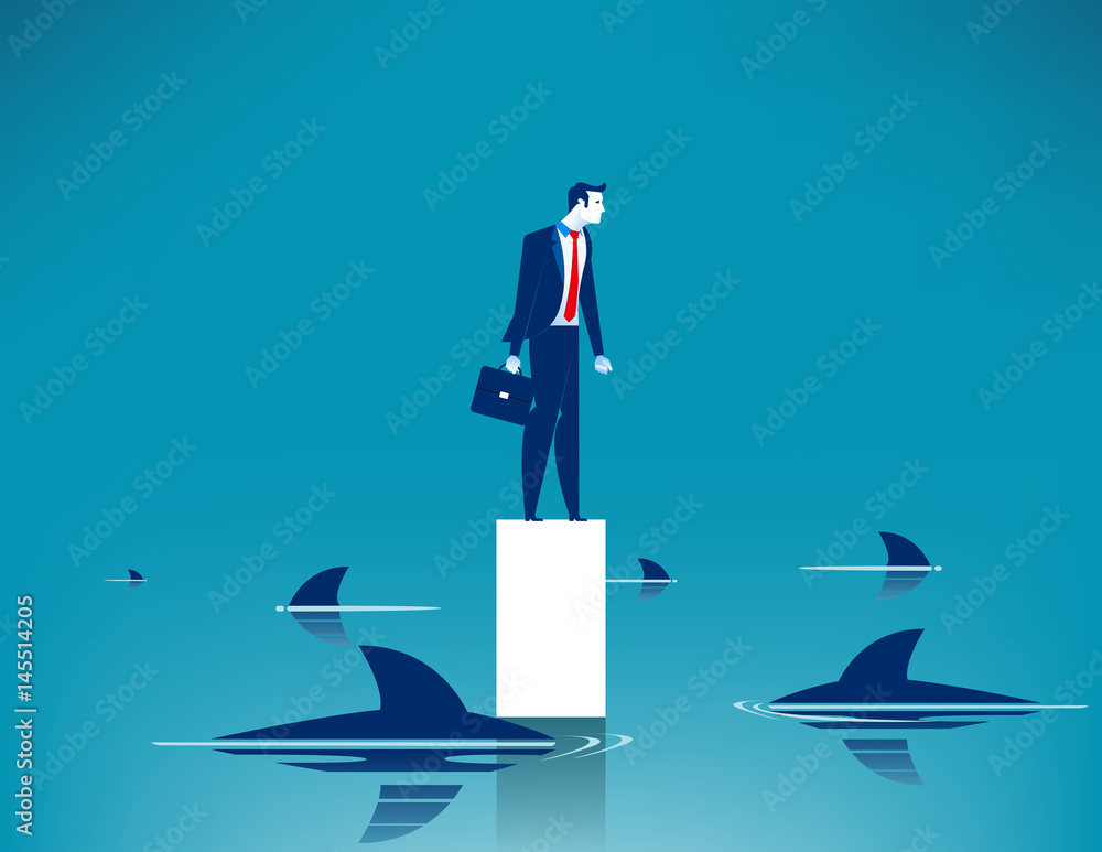 Surrounded shark. Concept business illustration. Vector cartoon ...
