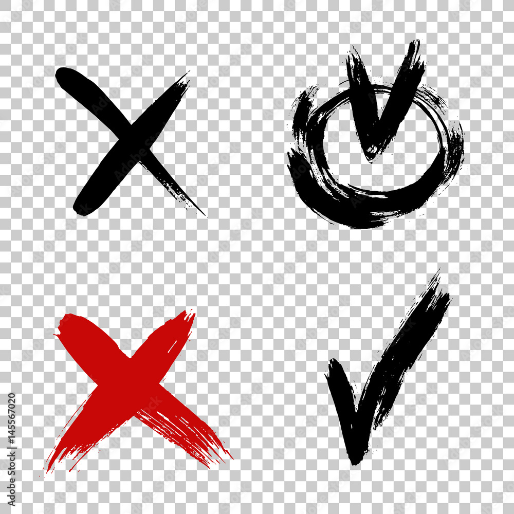 Vector brush stroke ticks. Check mark and x sign. Yes no graphic ...