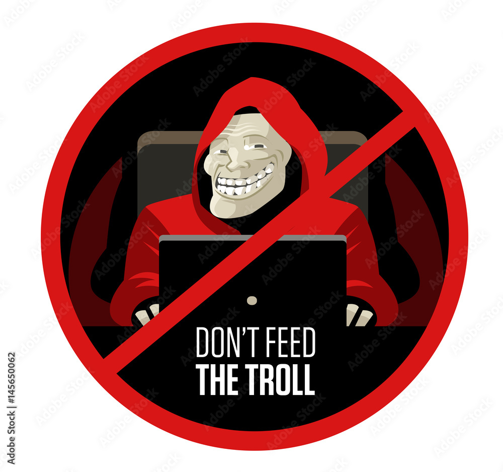 troll face smile using a computer forbidden sign Stock Vector | Adobe Stock