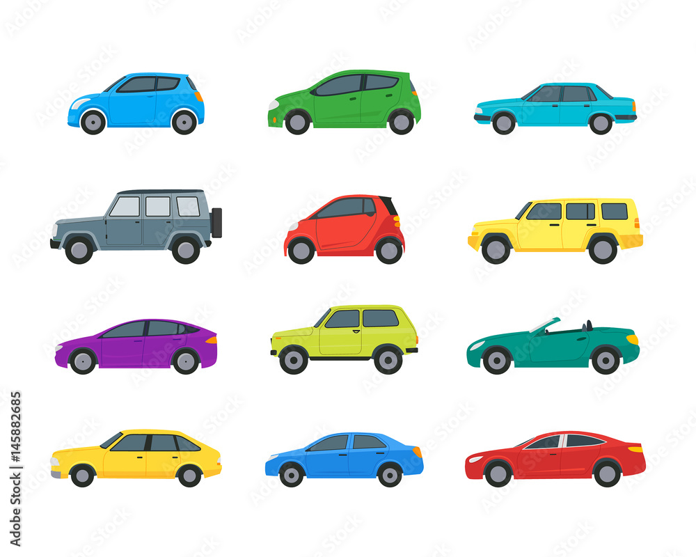 Cartoon Cars Color Icons Set. Vector Stock Vector | Adobe Stock