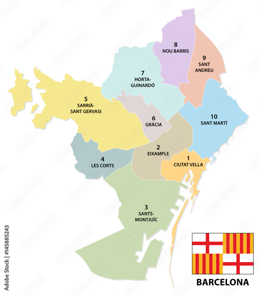 Administrative and political map of the Catalan capital of Barcelona ...
