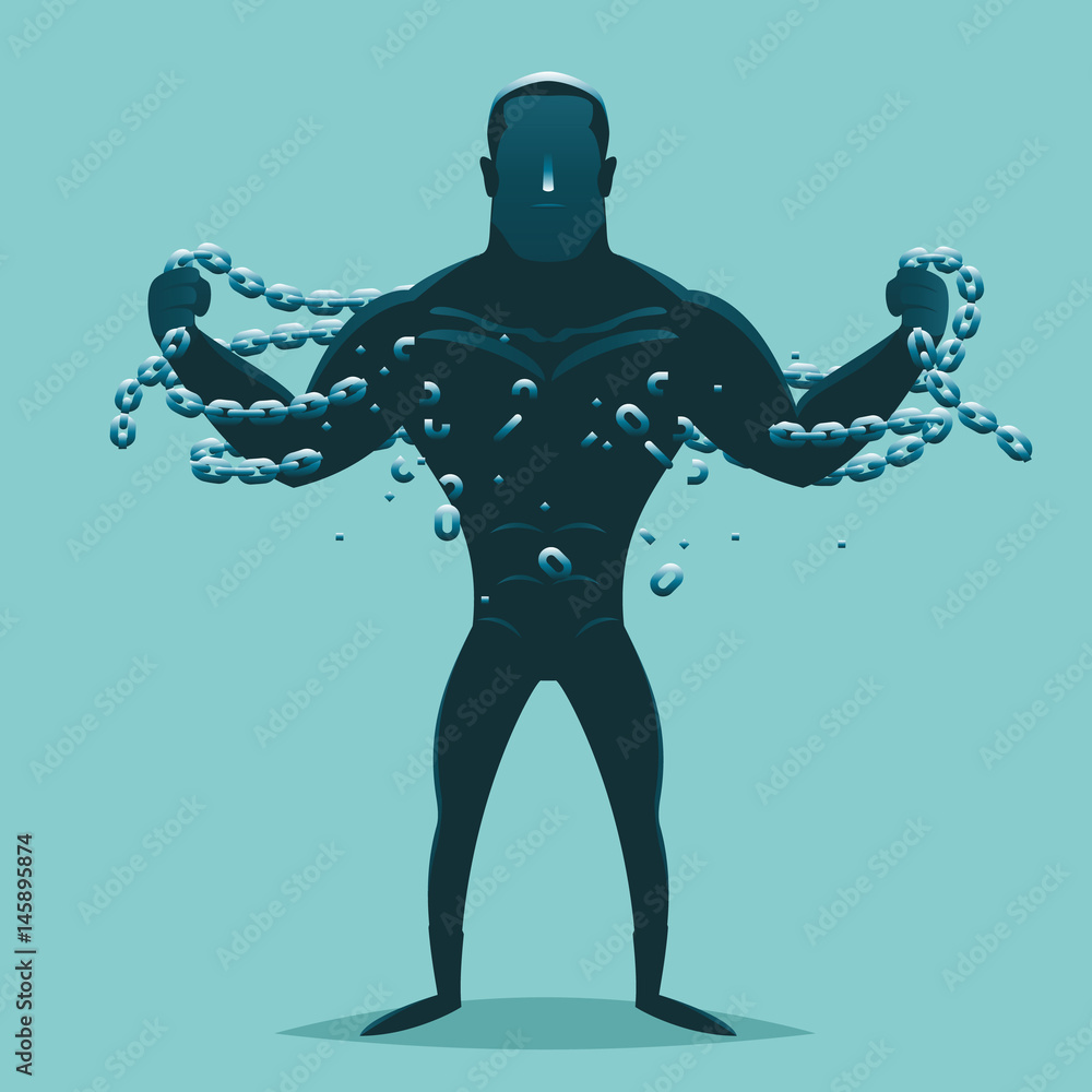 Super hero release breaking chains liberation cartoon silhouette design ...