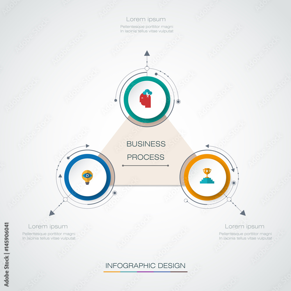 Vector Infographic 3D circle label design with arrows sign and 3 ...