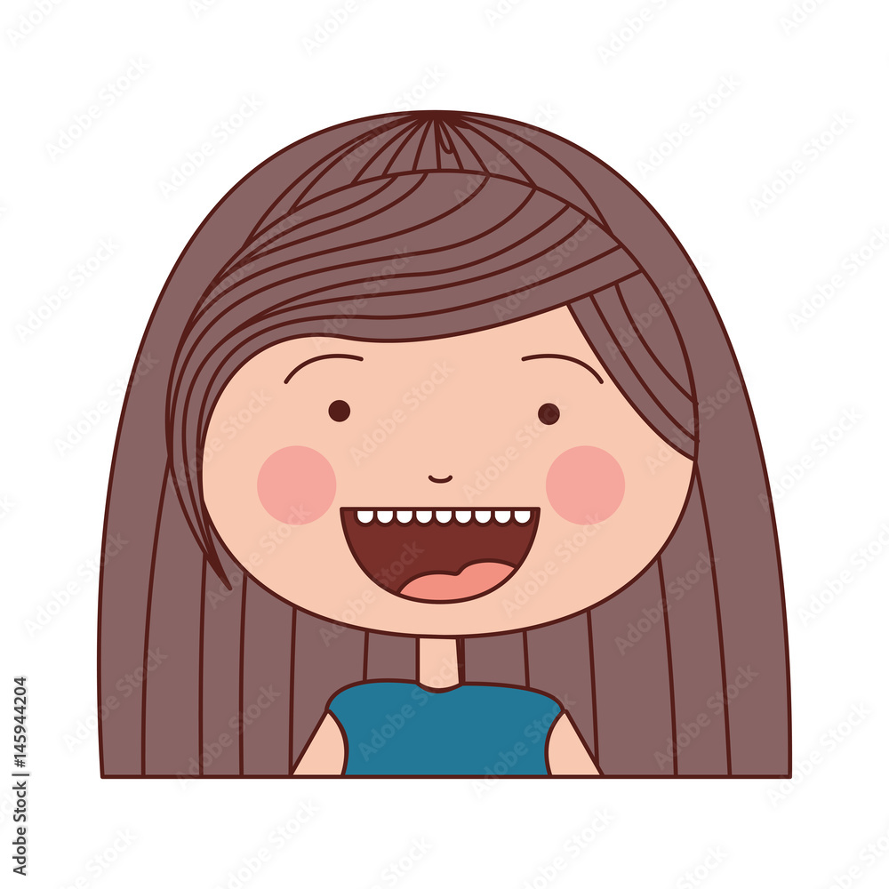color silhouette smile expression cartoon half body girl with long ...