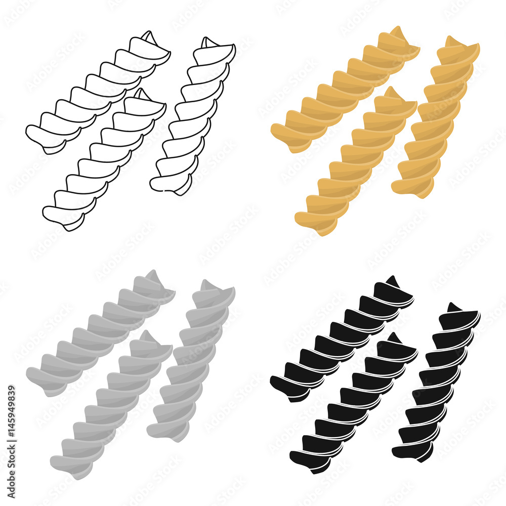 Fusilli icon pasta in cartoon style isolated on white background. Types ...