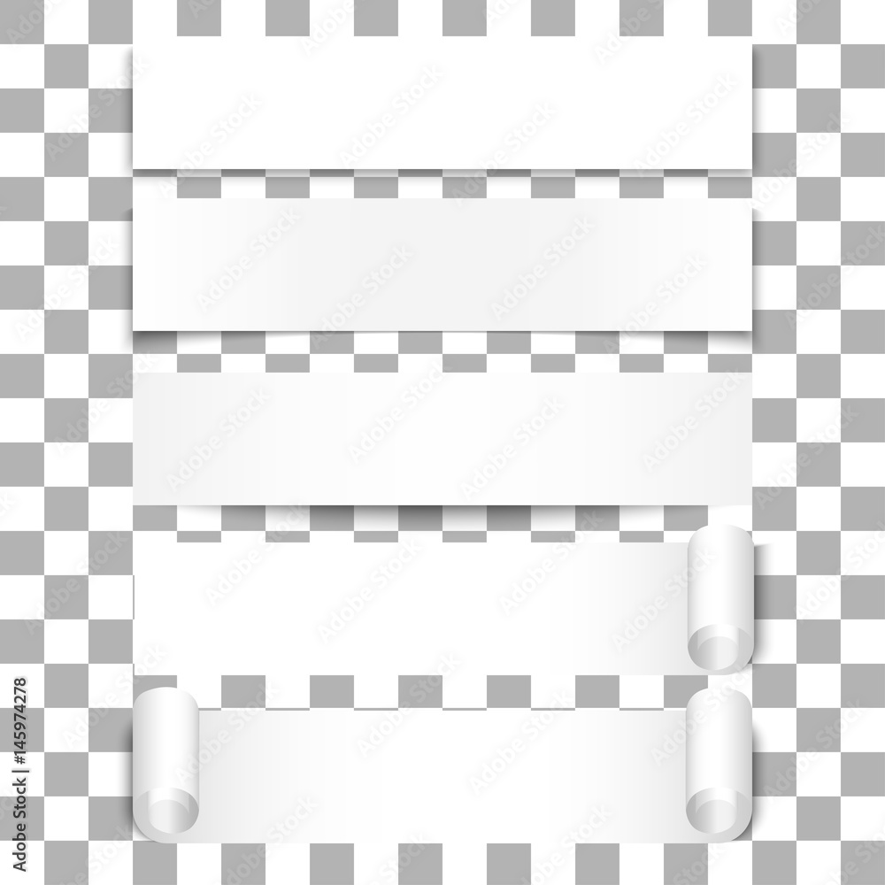 Set of white realistic banners. White, curved, paper banner isolated on ...