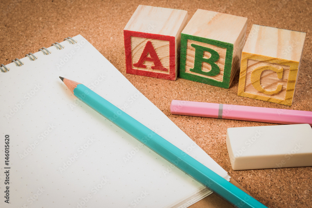 Wood letter blocks alphabet ABC with notebook worksheet for practice ...