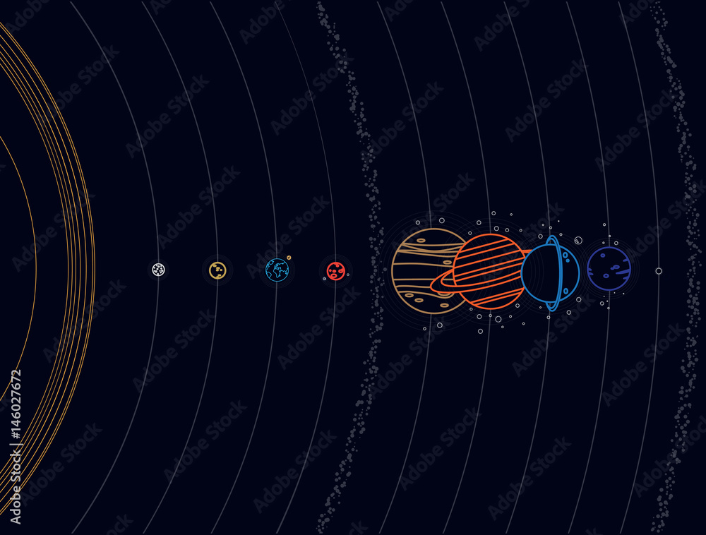 Solar system - planets, comet, satellite of the planets flat ...