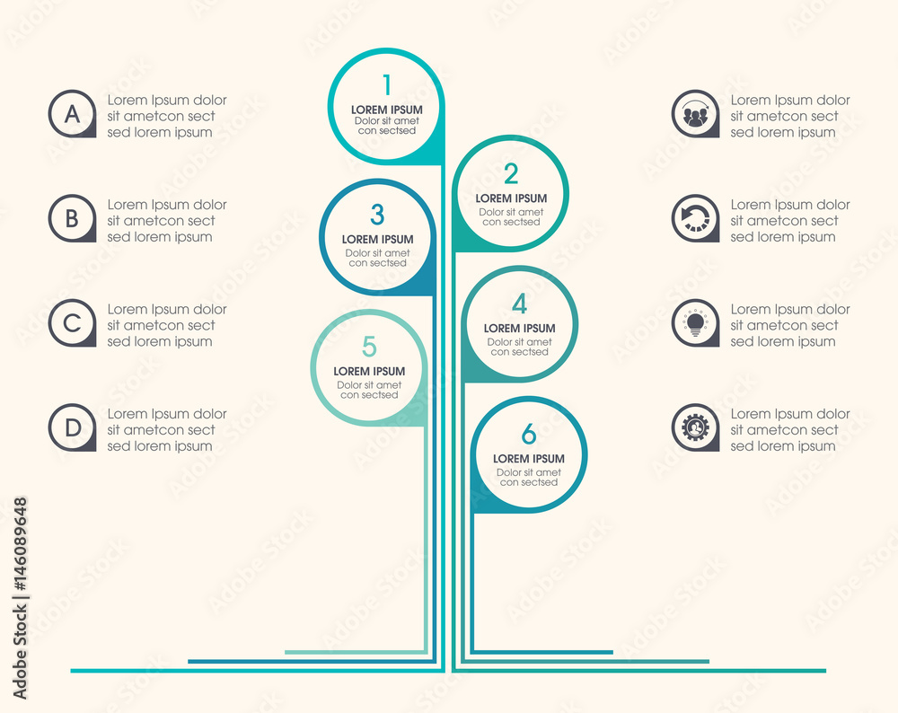 Tree infographic with icons, numbers and placeholder text. Green ...