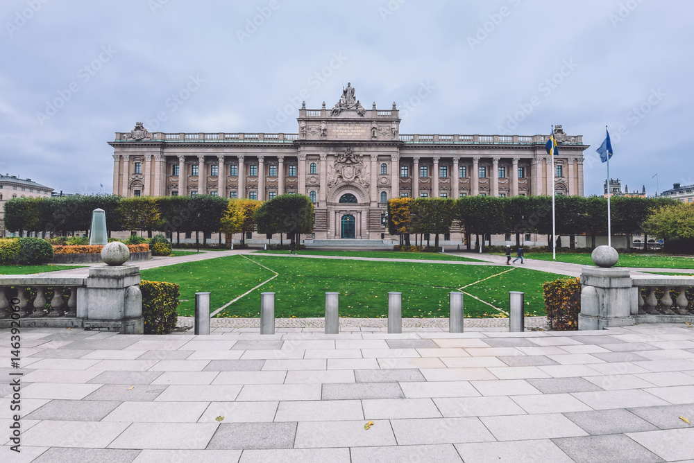 Parliament House and surrounding park on Helgeandsholmen Island in ...