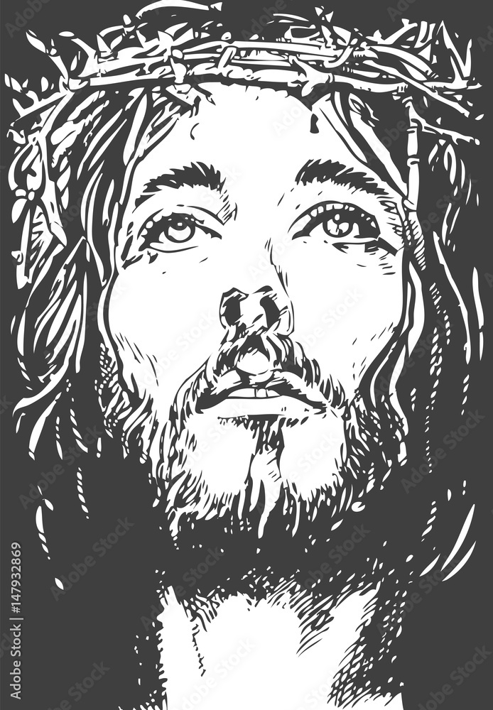 Jesus Christ Portrait hand drawing. Vector Stock Vector | Adobe Stock