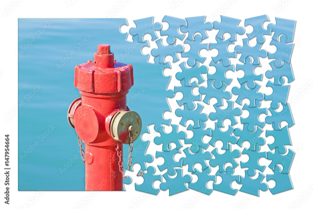 Manage your fire prevention plan - Red fire hydrant against a water ...