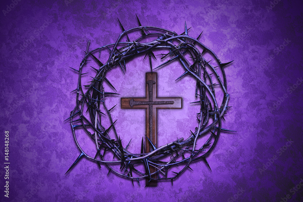 Crown of Thorns with Cross on purple background Stock Photo | Adobe Stock