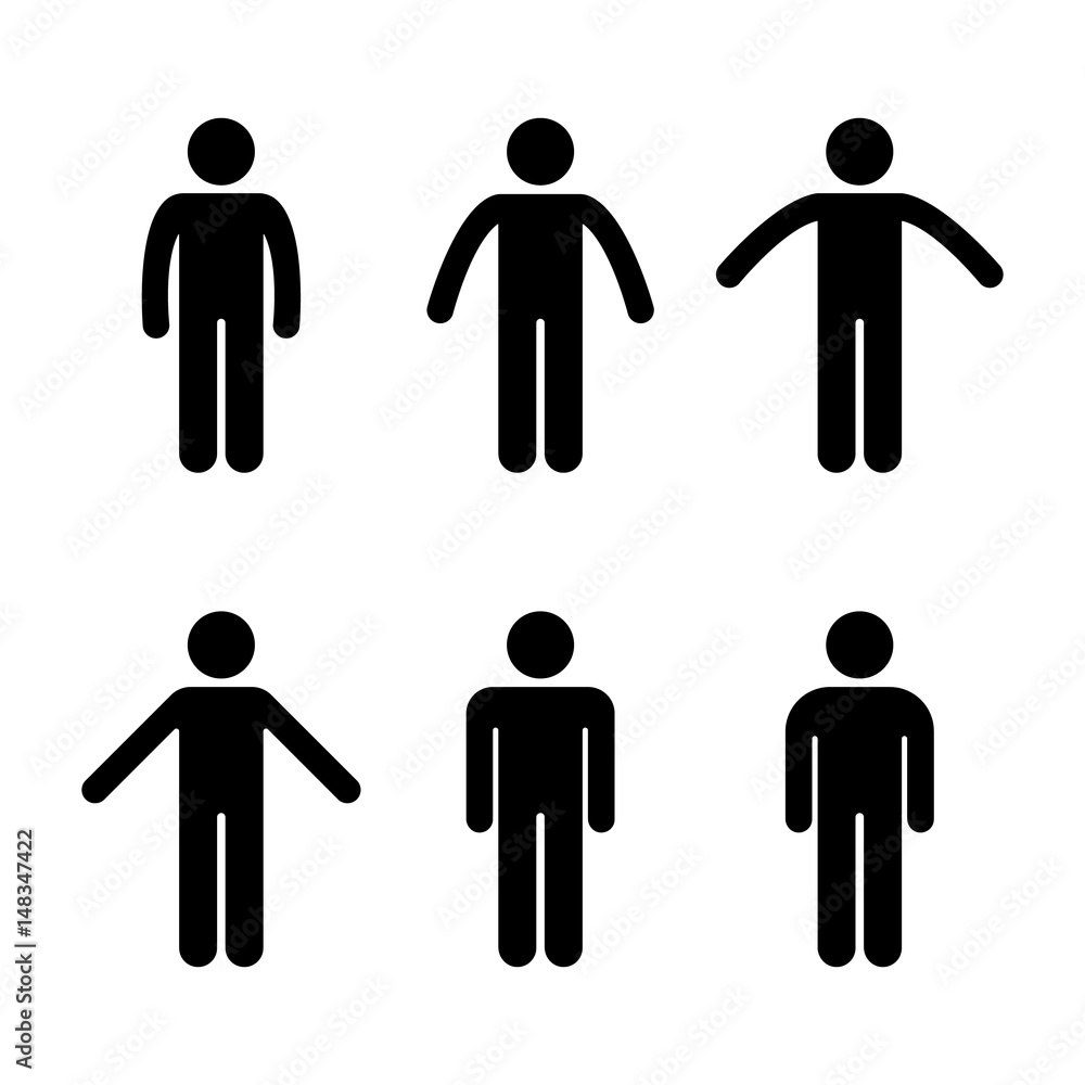 Man people various standing position. Posture stick figure. Vector ...