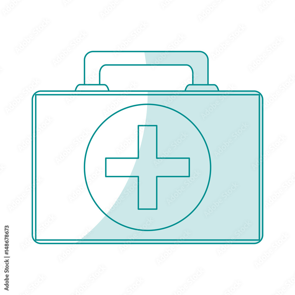 blue silhouette shading cartoon first aid kit with symbol cross vector ...