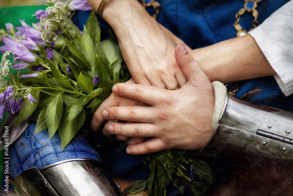 Medieval woman hugging her knight Stock Photo | Adobe Stock