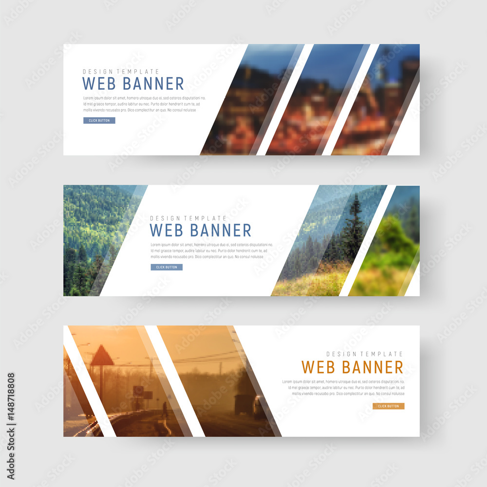 Template of white web banners with diagonal elements for a photo. Stock ...