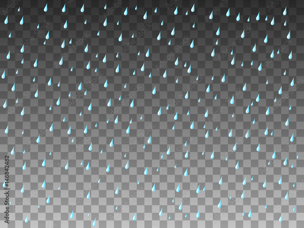 Vector illustration of a falling cartoon rain. Isolated transparent ...