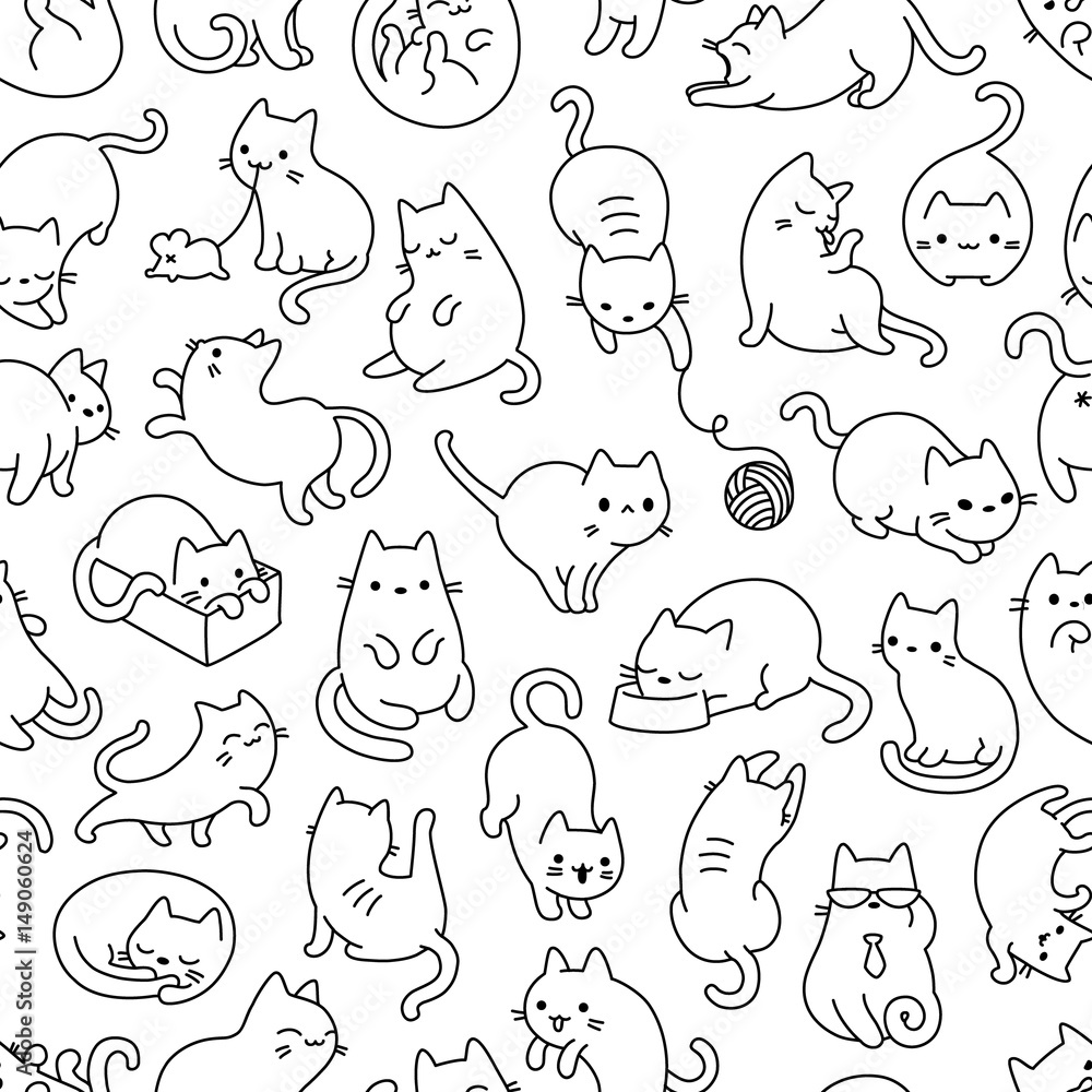 Cat Outline Seamless Vector Pattern Stock Vector | Adobe Stock